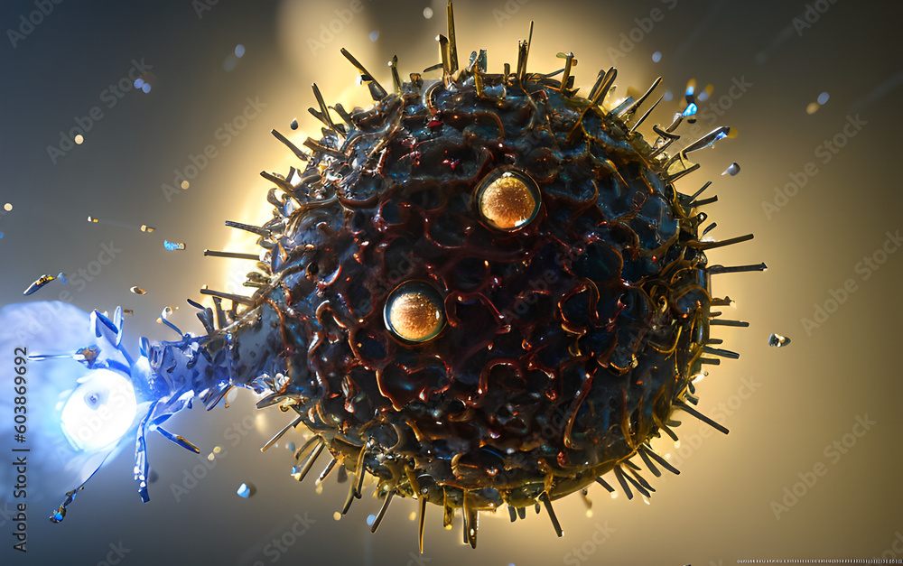 Microscopic view of cells attacked by virus and bacteria - science ...