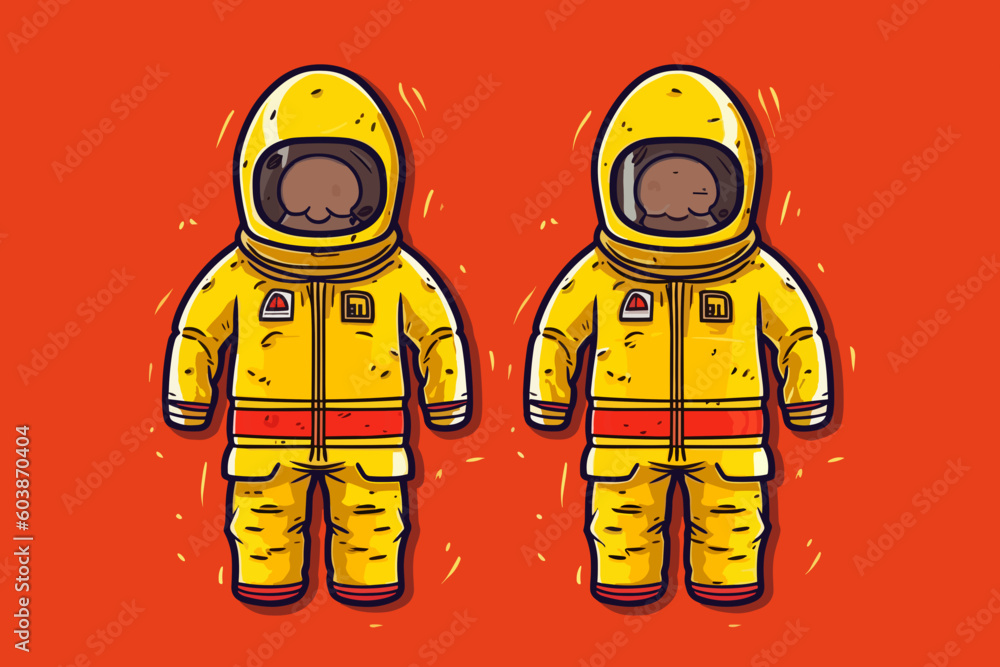 Doodle Inspired Fireproof Suit Cartoon Sticker Sketch Vector Illustration Stock Vector