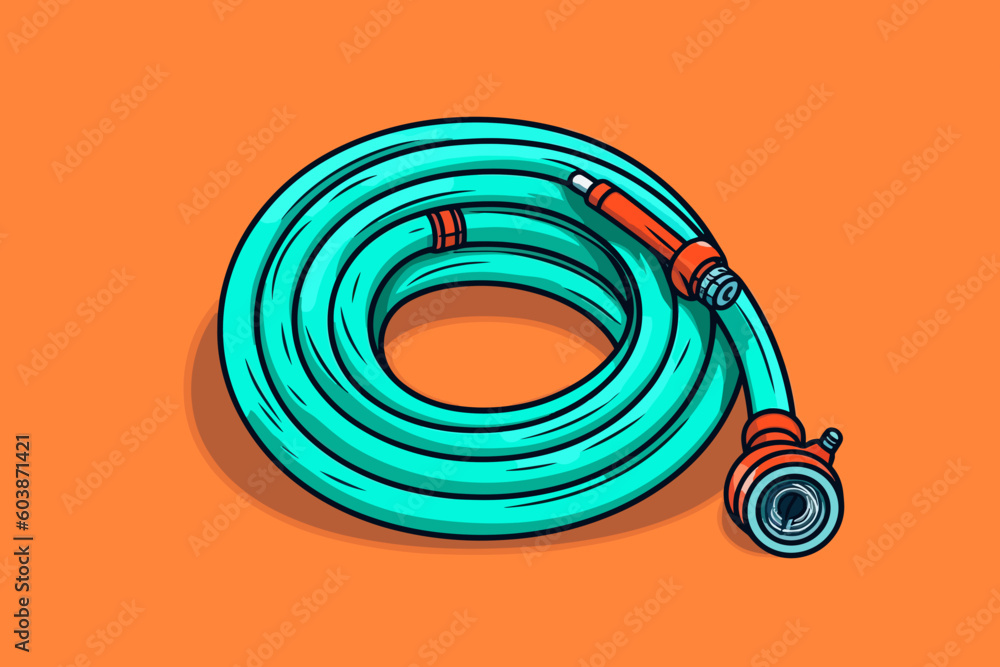 Doodle inspired Irrigation hose, cartoon sticker, sketch, vector ...