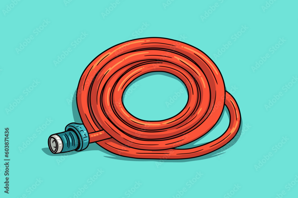 Doodle inspired Irrigation hose, cartoon sticker, sketch, vector ...