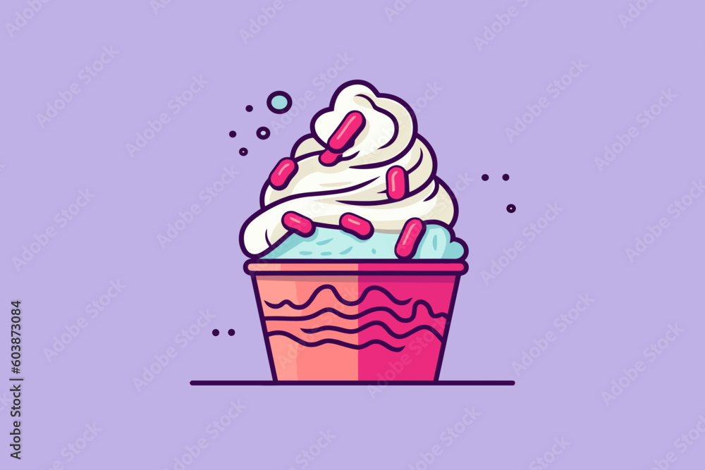Doodle inspired Frozen yogurt, cartoon sticker, sketch, vector ...