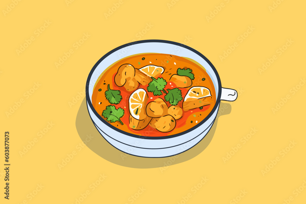 Doodle inspired Cape Malay curry, cartoon sticker, sketch, vector ...