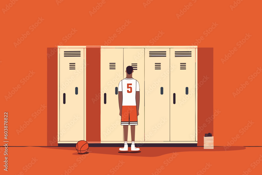 Doodle inspired Basketball player at locker room, cartoon sticker ...