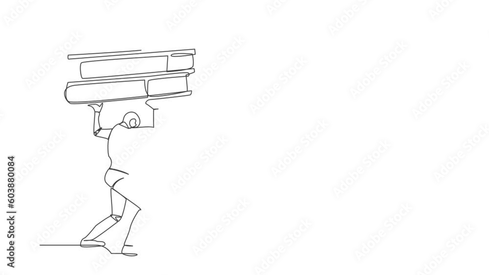 Animated self drawing of continuous line draw tired robot carrying pile ...