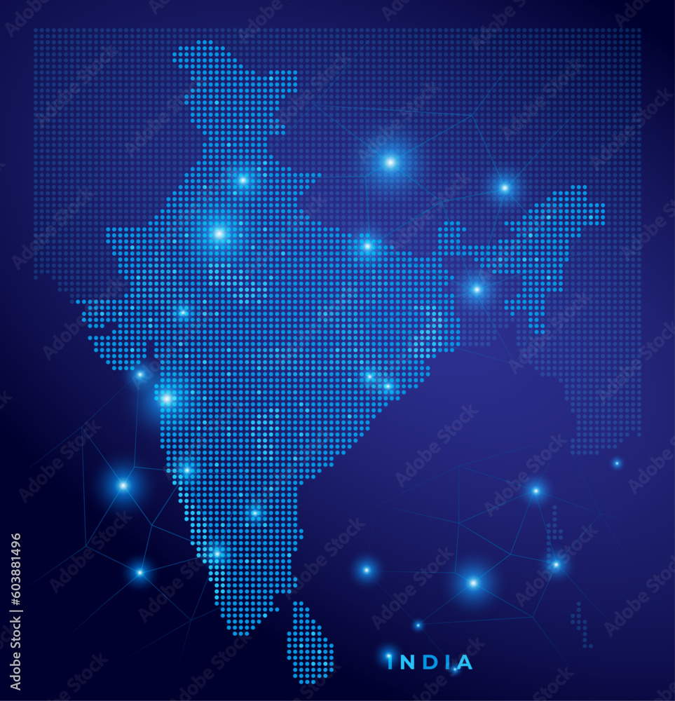 Modern dotted style map of India Digitalization and communication ...