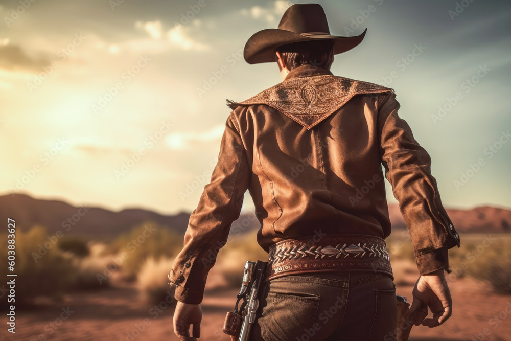 Cowboy prepares on gun fight, duel face to face in the wild west ...