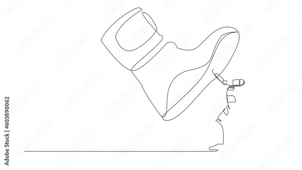 Self drawing animation of single one line draw astronaut against giant ...
