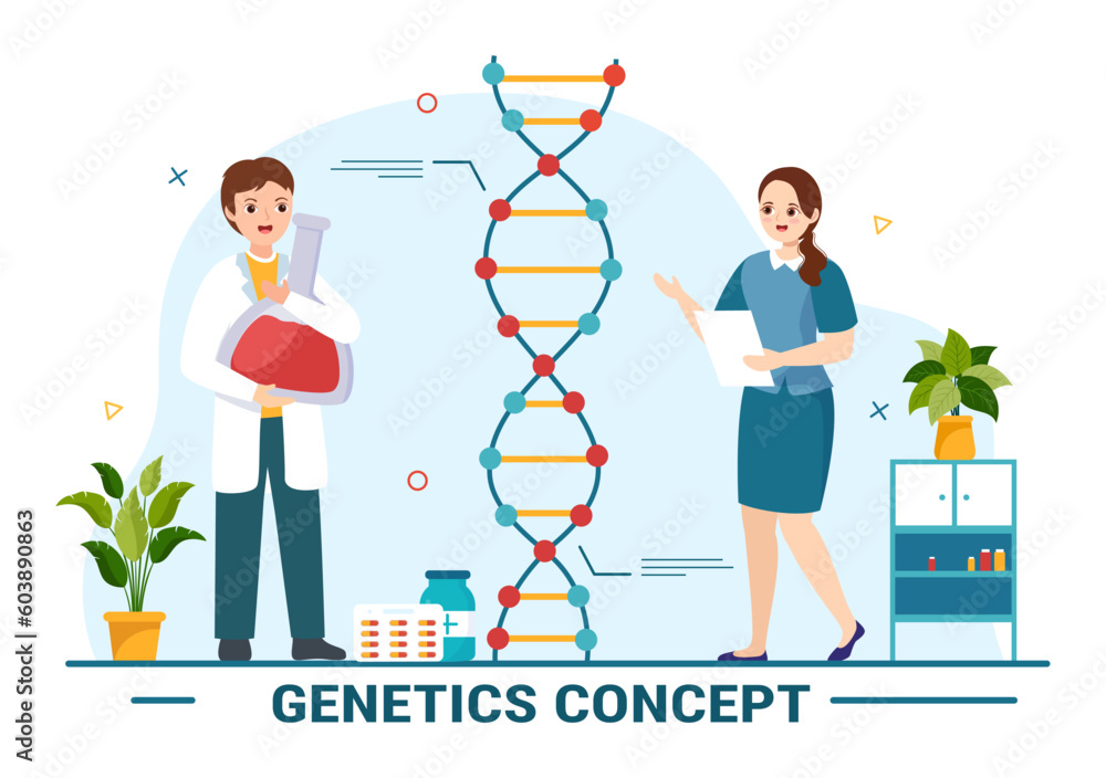 Genetic Science Concept Vector Illustration with DNA Molecule Structure ...
