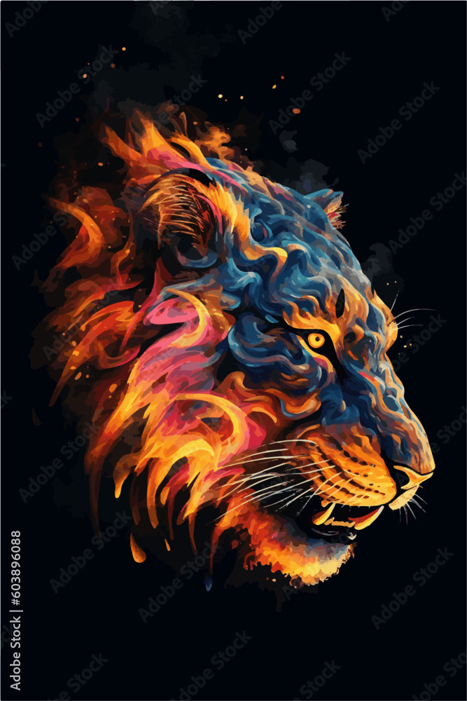The vector illustration portrays a magnificent tiger. The vibrant red ...