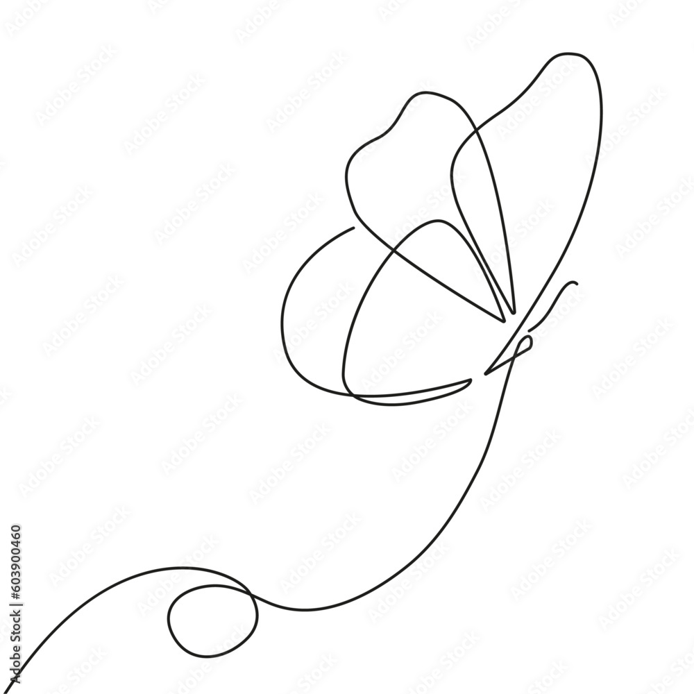 Abstract Butterfly Continuous One Line Drawing . Butterfly Hand-drawn ...