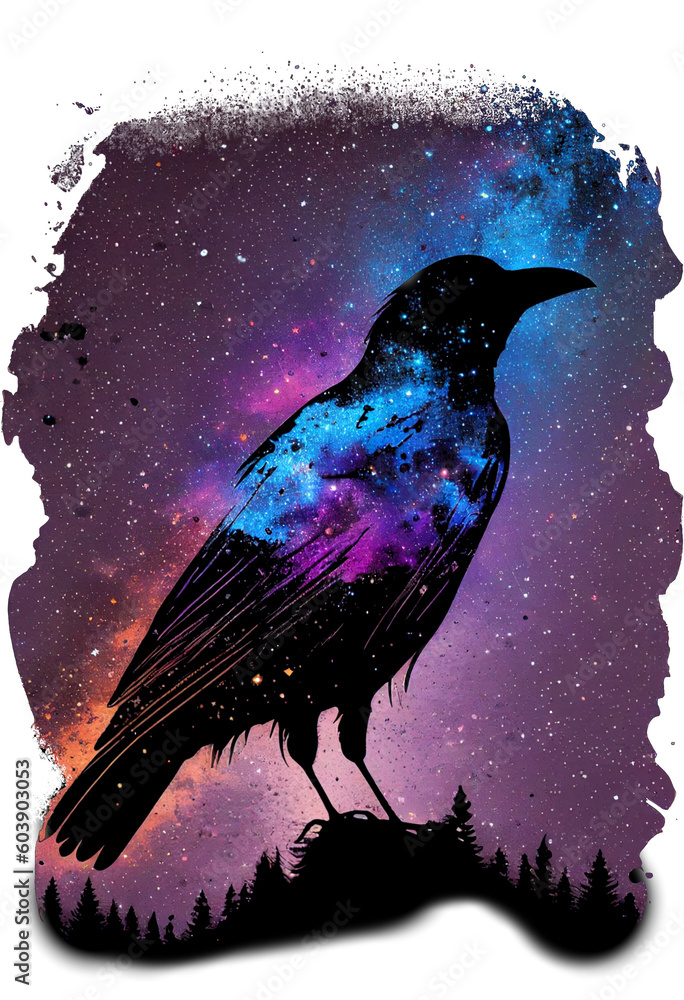 Raven made of the night sky; galaxy night sky raven silhouette design ...