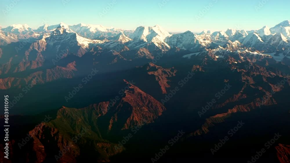 Sea of mountains Cinematic scenic flight Mt Everest Lhotse Himalayas ...