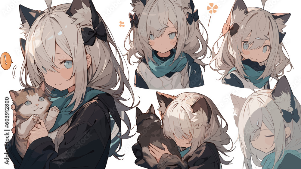 anime girl character, in the style of furry art, dark teal and light ...