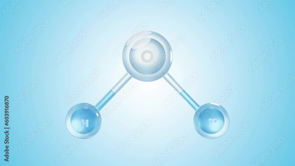 Molecular chemical formula H2O. Water molecules blue color. Ball and ...