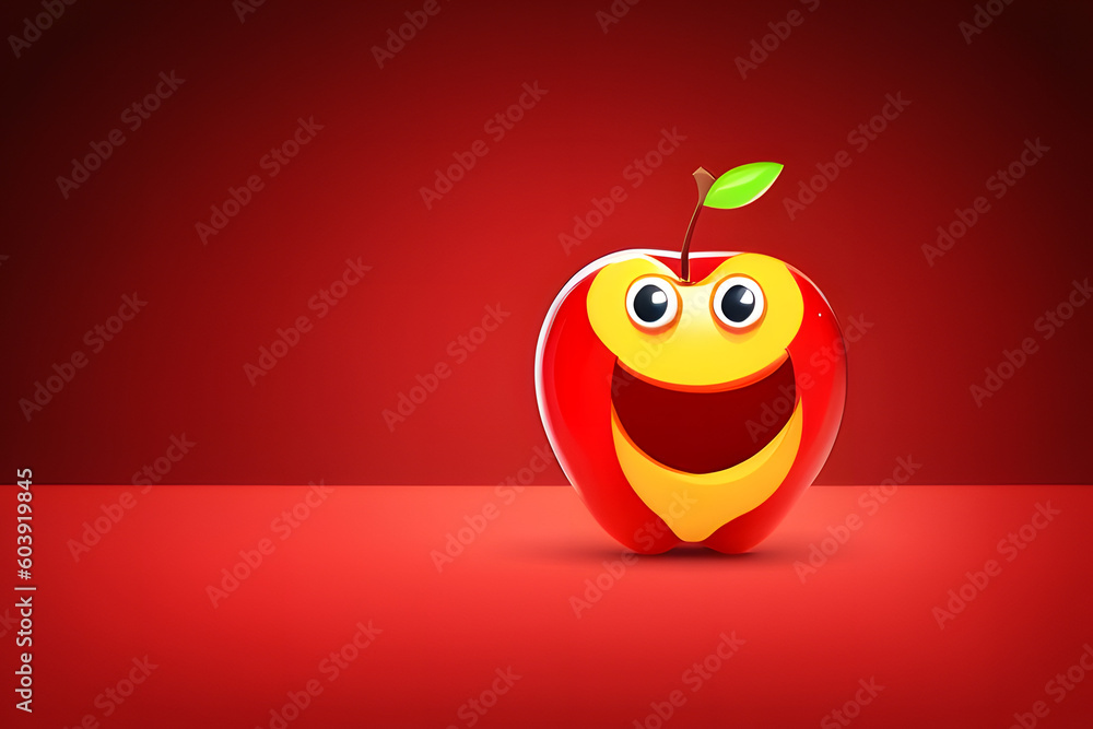 ภาพประกอบสต็อก Cute cartoon smiling Apple character, very tasty, with ...