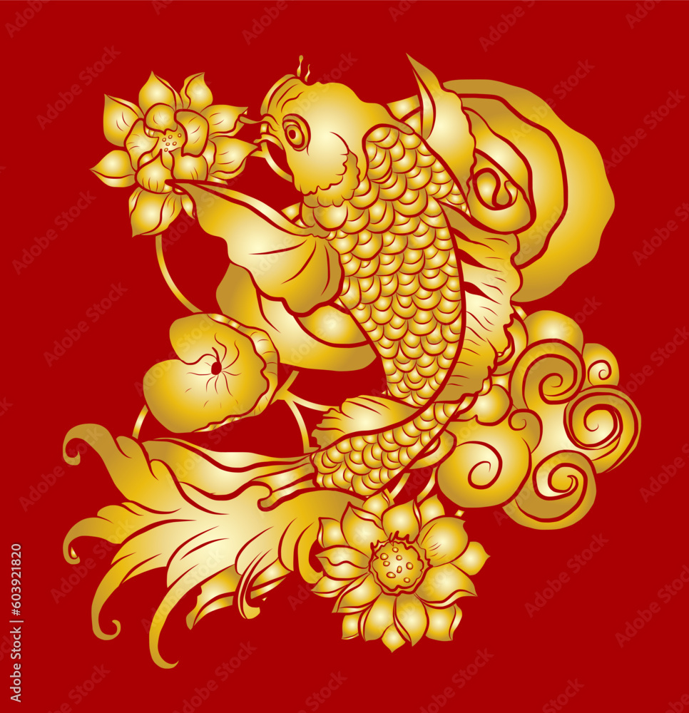 vector illustration of Japanese koi fish tattoo style drawing. Japanese ...