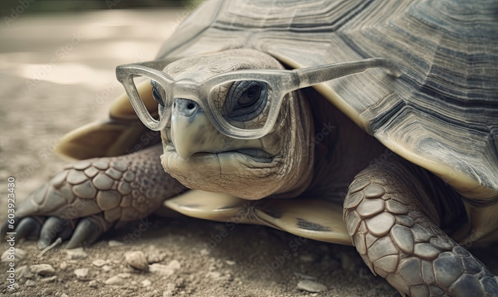 Marvel at the unique sight of a geriatric turtle wearing glasses ...