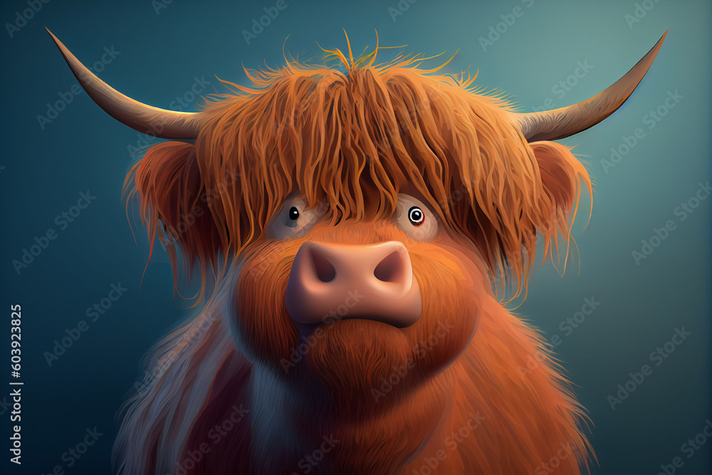 Cartoon young fat bull curiously watching the photographer Generative ...