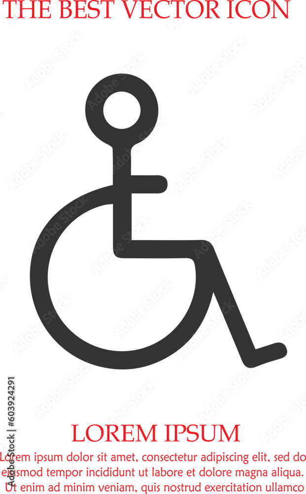 Wheelchair vector icon eps 10. Disabled handicapped isolated simple ...