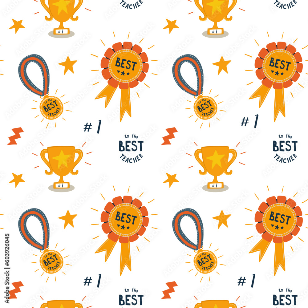 Best teacher award seamless pattern in vector. Cute repeat background ...