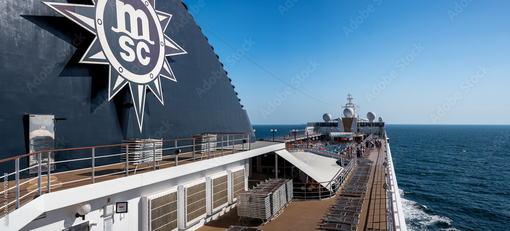 Dubai, United Arab Emirates - April 4, 2023: MSC logo on board cruise ...