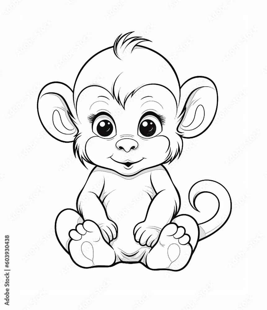 Cute monkey outline design. Generative ai Stock Illustration | Adobe Stock
