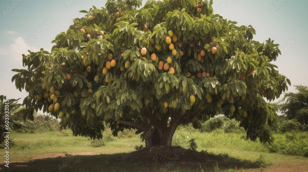 Mango Tree Abundantly Laden with Ripe, Succulent Fruits: A Detailed ...