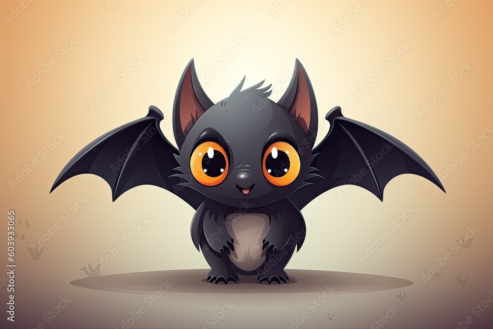 Cartoon illustration of cute friendly black bat character. Generative ...