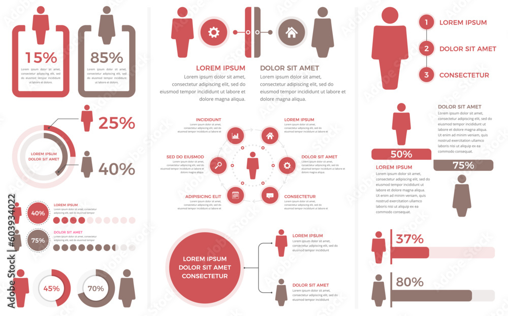 Demography infographic elements - diagrams, statistics, percents - set ...