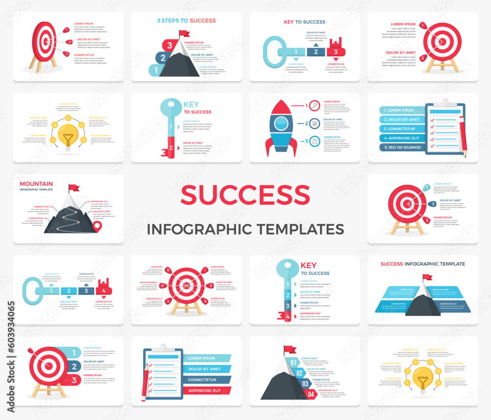 Success infographic templates - big set of templates, key to success ...