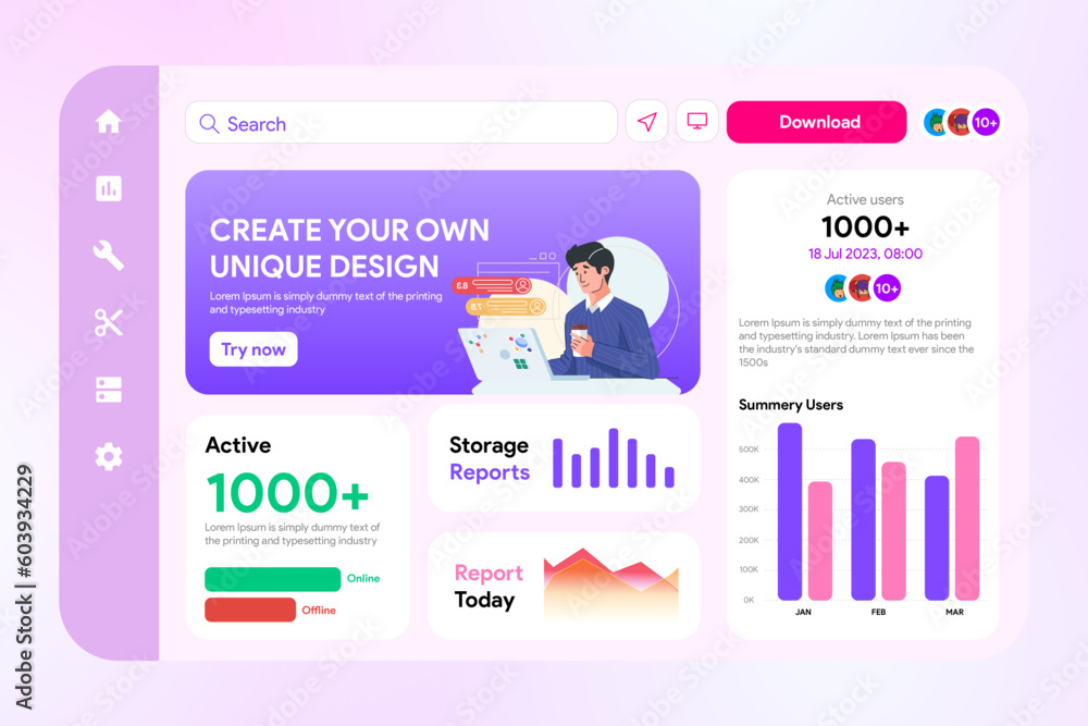 Modern mockup dashboard user interface design with purple theme color ...