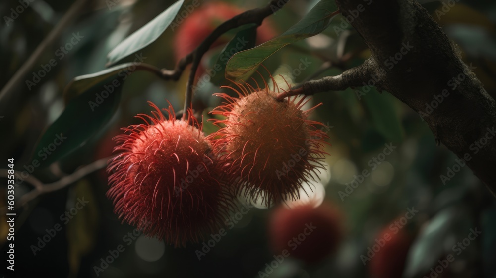 Verdant Display of a Bountiful Rambutan Tree, Bearing Fully Grown Fruit ...