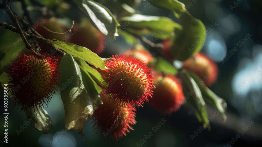 Verdant Display of a Bountiful Rambutan Tree, Bearing Fully Grown Fruit ...