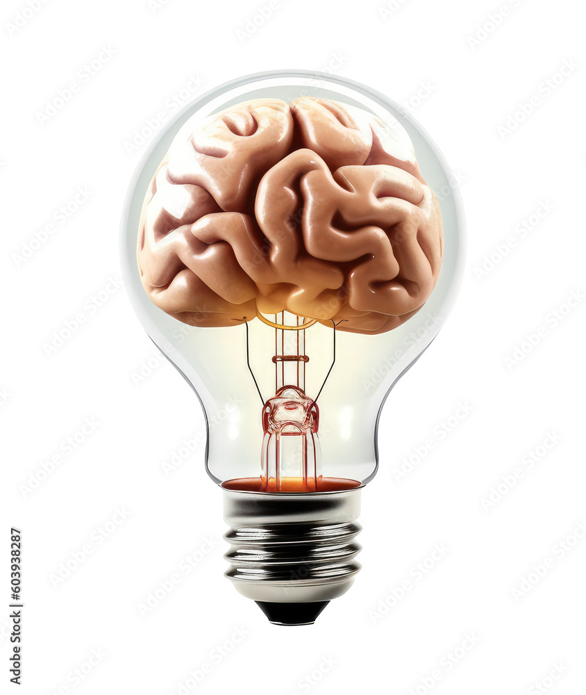 Idea, bulb with brain isolated on white, transparent background, PNG ...