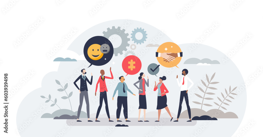 Soft skills as ability to understand communication tiny person concept ...