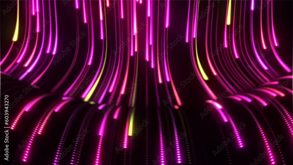 Vidéo Stock Rain of Falling Neon Streaks of light falling on a curvy ...