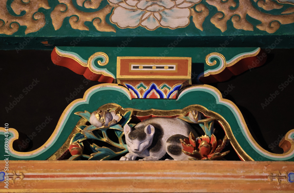 Nikko shi, Japan - sleeping cat, a famous wood carving in Toshogu ...