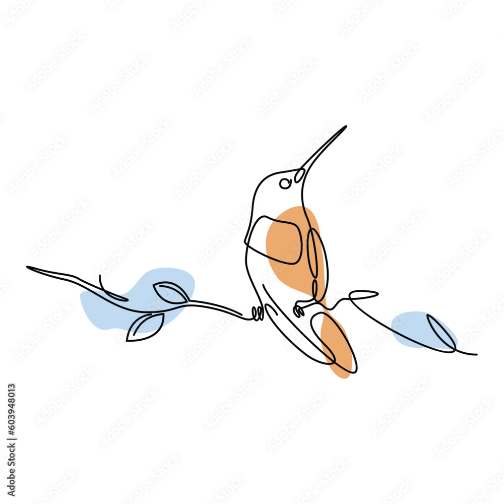 Hummingbird Sitting On A Branch Line Art Vector. Hummingbird wall art ...