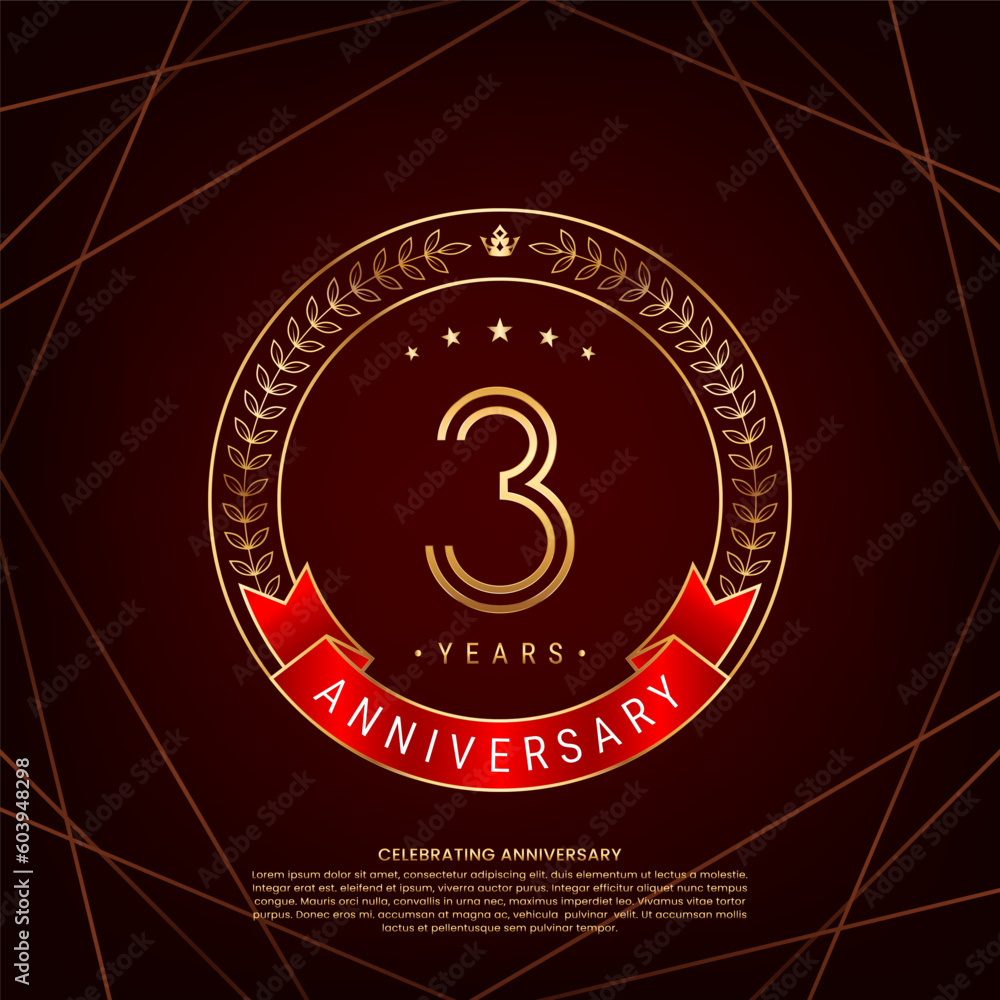3rd anniversary logo with golden laurel wreath and double line numbers ...