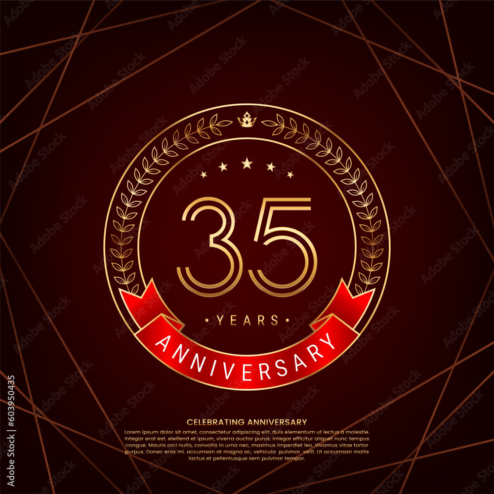 35th anniversary logo with golden laurel wreath and double line numbers ...