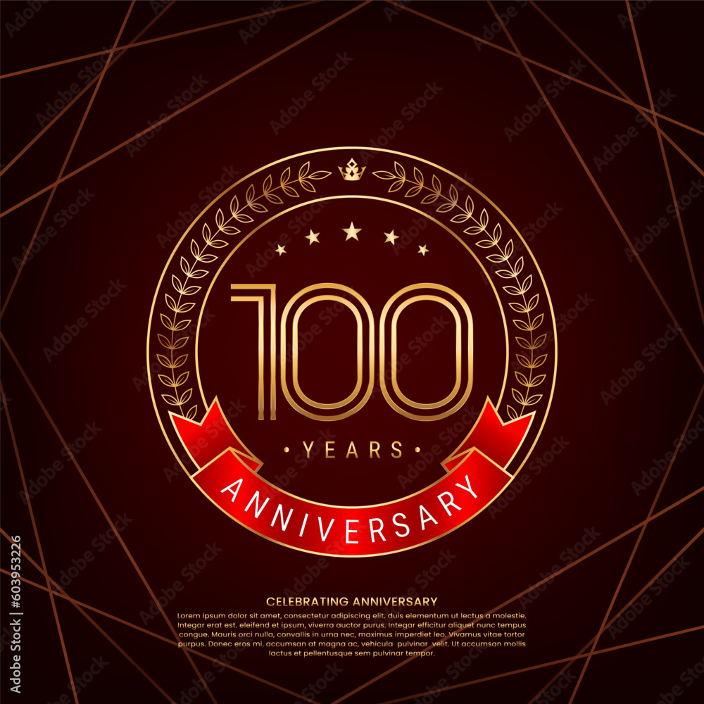 100th anniversary logo with golden laurel wreath and double line ...