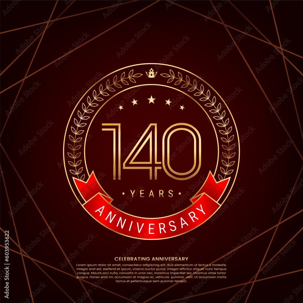 140th anniversary logo with golden laurel wreath and double line ...