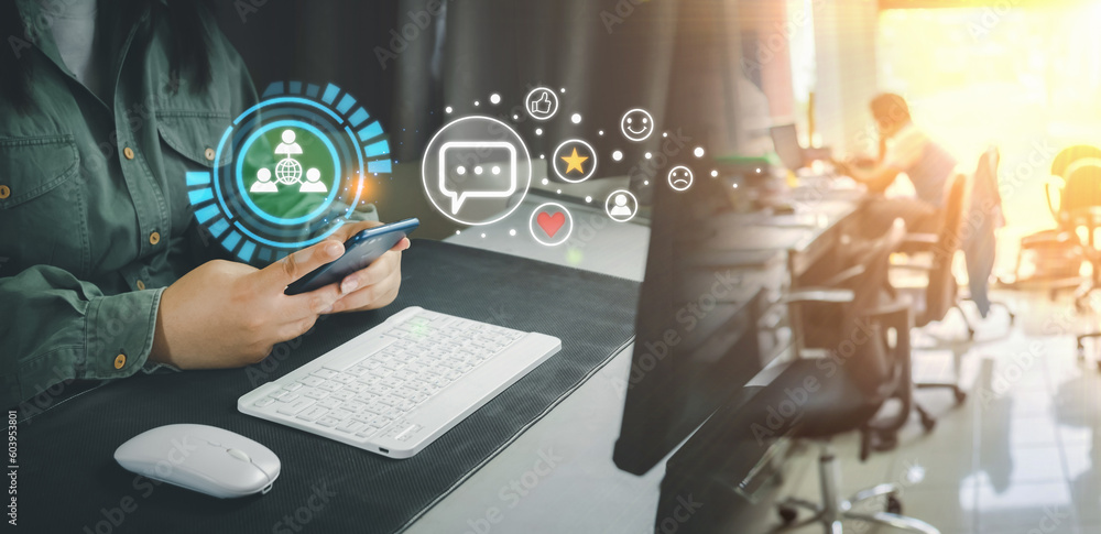 Social media interaction concept. Accepts various symbols and comments ...