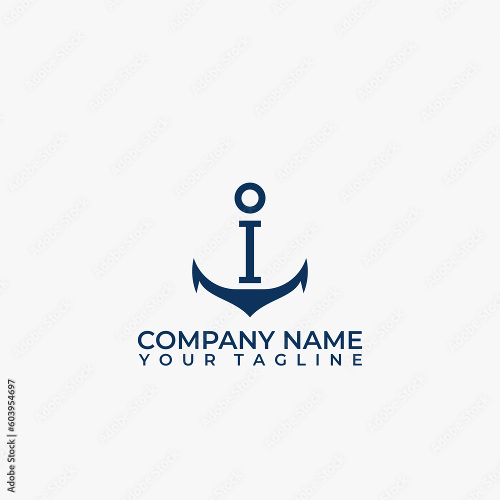 Letter I vector logo integrated in a simple minimalist anchor shape ...