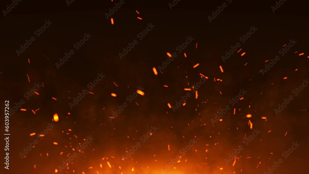 Stockvideon 3D animation. Burning red hot sparks rise from large fire ...