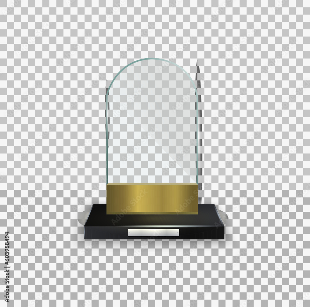 Achievement and success. Set of glass trophy award. Crystal prize with ...