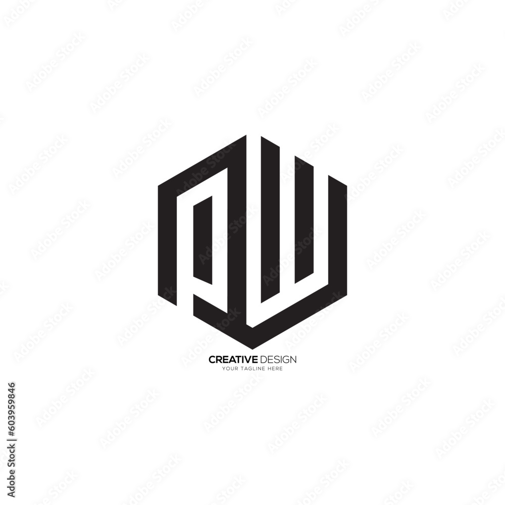 Modern hexagon letter PW negative space unique monogram logo. WP logo ...