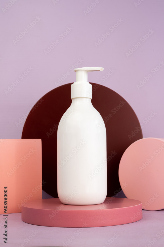 Blank lotion bottle standing on the podium. Cosmetic and health product ...