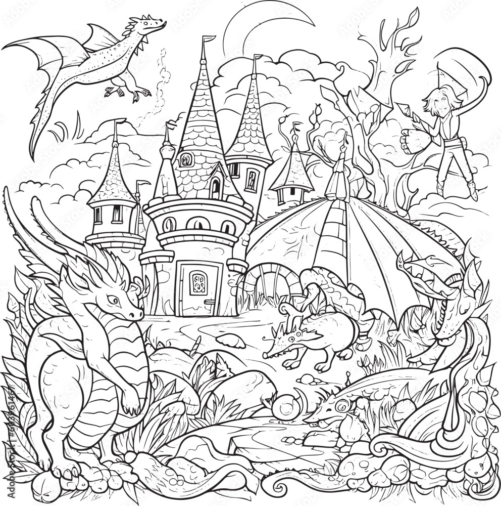 coloring pages to print for adults, a drawing of a castle and other ...