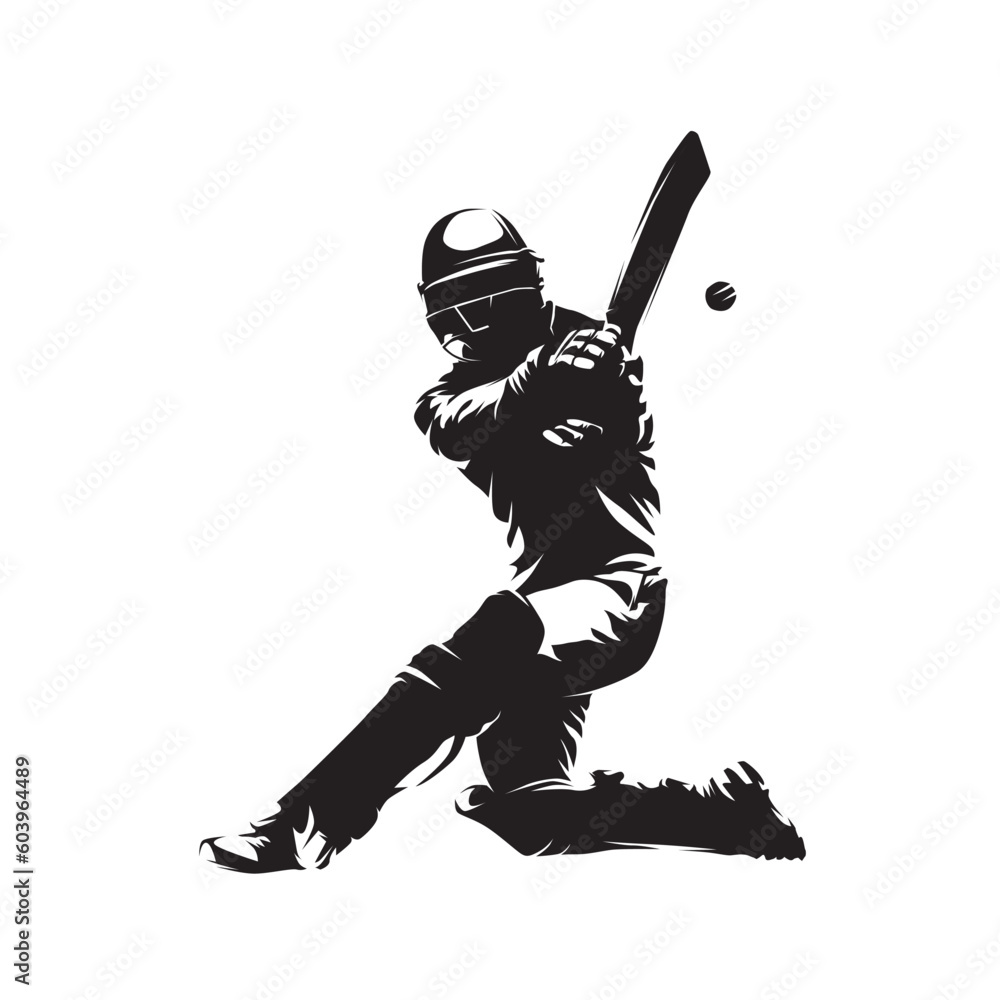 Cricket player, isolated vector silhouette, ink drawing. Cricket logo ...